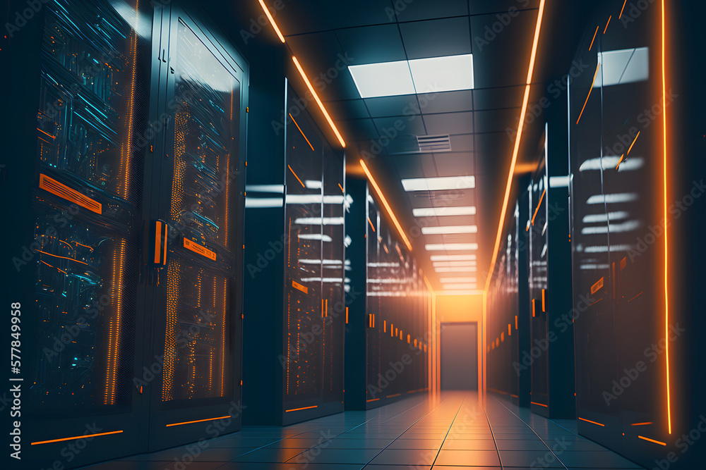 Server Racks In Computer Network Security Server Room Data Center Neural Network Ai Generated