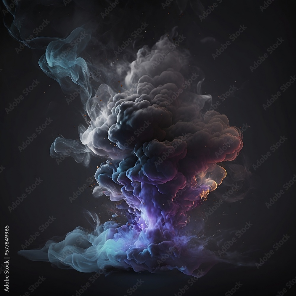 Smoke. Smoke explosion. Colored smoke on a dark background. Colored ...