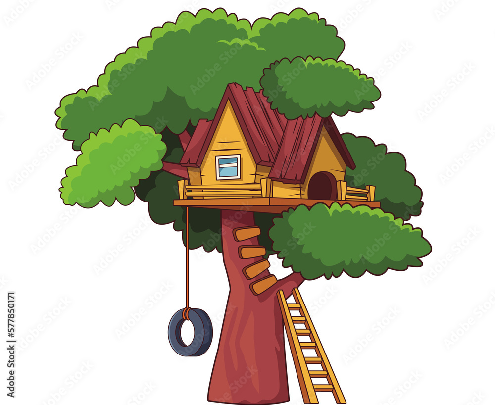 Tree house cartoon isolated on transparent background Stock ...