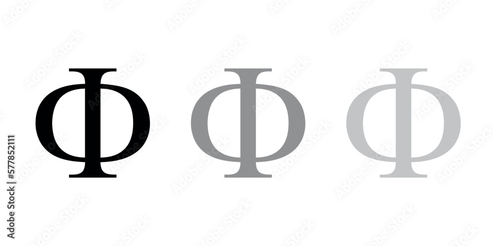 Set of black phi symbol icon. Greek alphabet letter. Stock Vector ...