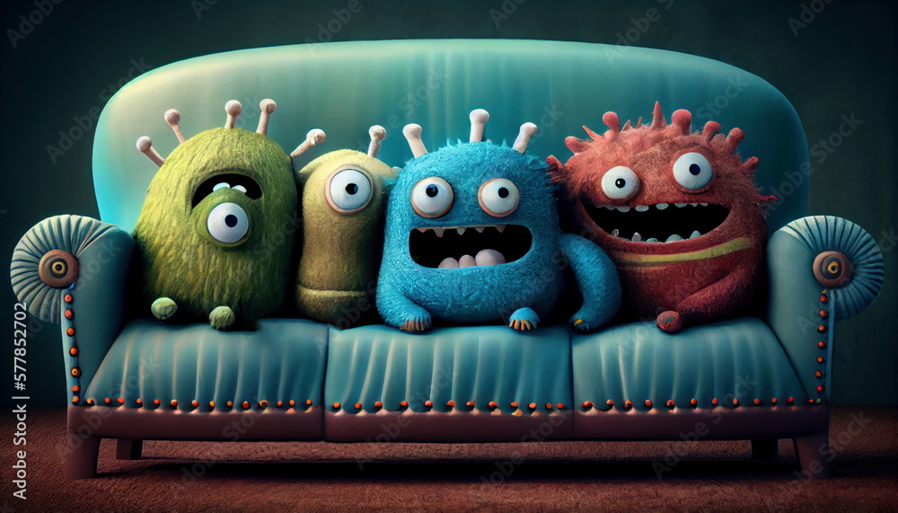 monsters sitting top blue couch cute coronavirus creatures still movie ...