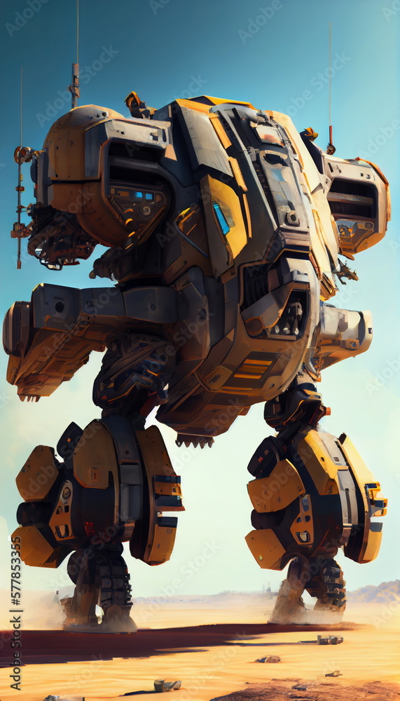 large robot standing top desert graphics shipyard profile valiant full ...