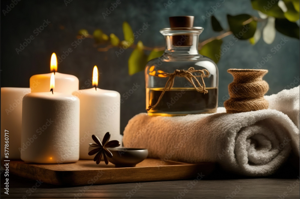 AI Generative image, spa accessory composition set in spa hotel ...