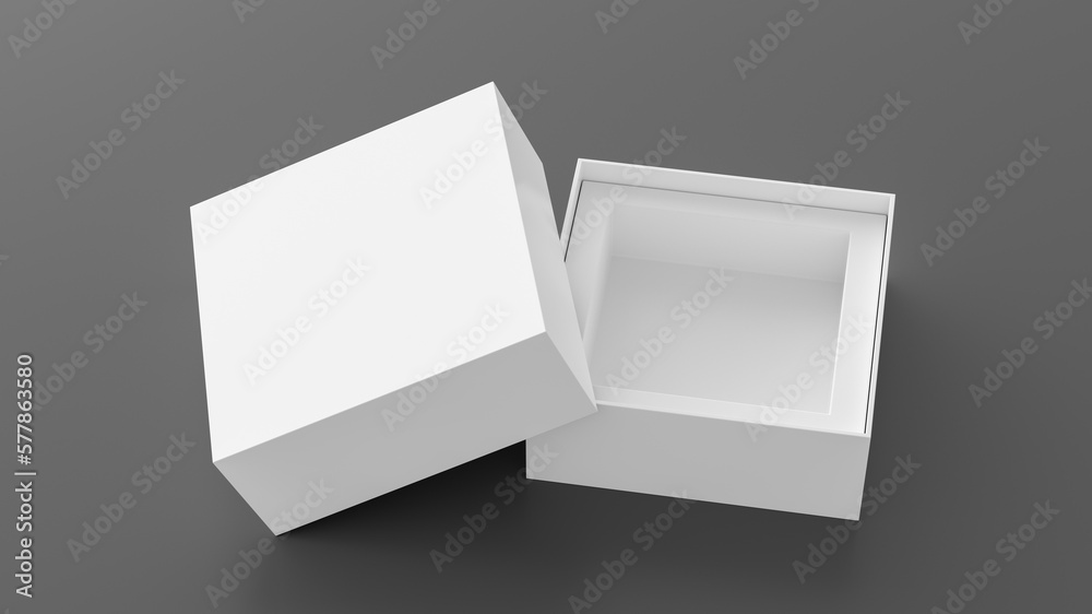 Square open box packaging mockup on gray background. Template for your ...