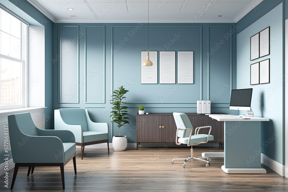 A sleek and modern office with clean lines and minimalist decor. The ...
