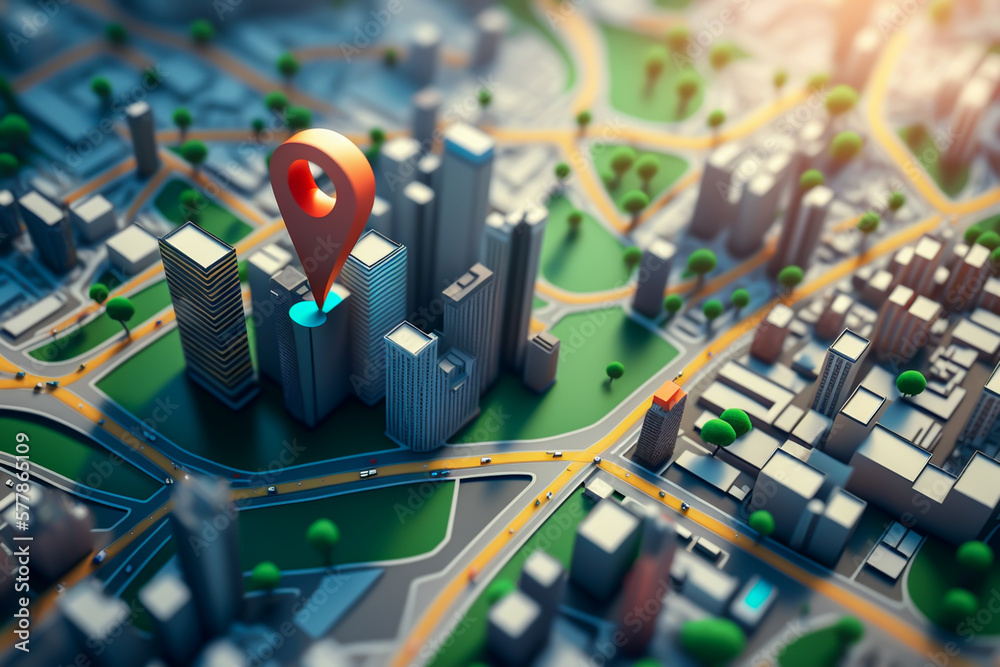 3d city map with 3d pinters location, gps, transport concept ...