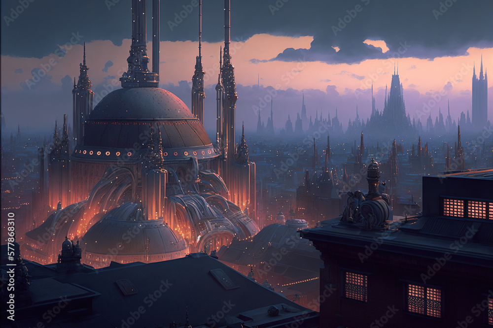 Sci-fi movie fantasy city building with outer star architecture from ...