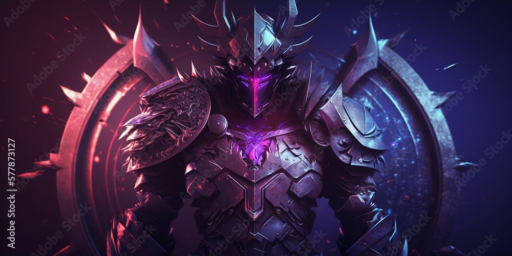 Purple Fantasy Knight Character Wearing Futuristic Armor Facing Forward ...