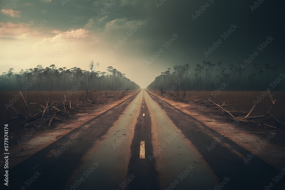 Haunting image of a cleared forest area with a few remaining trees ...