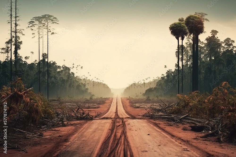 Haunting image of a cleared forest area with a few remaining trees ...