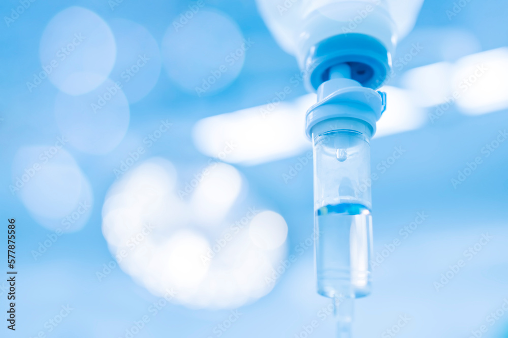 The blue tone color of intravenous set for medical resuscitation or ...