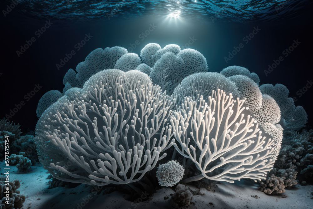 Beautiful elaborated white hermatypic marine corals of various species ...