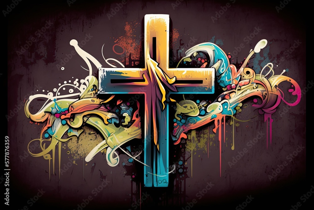 colorful graffiti cross on the wall, generative ai, generative, ai ...