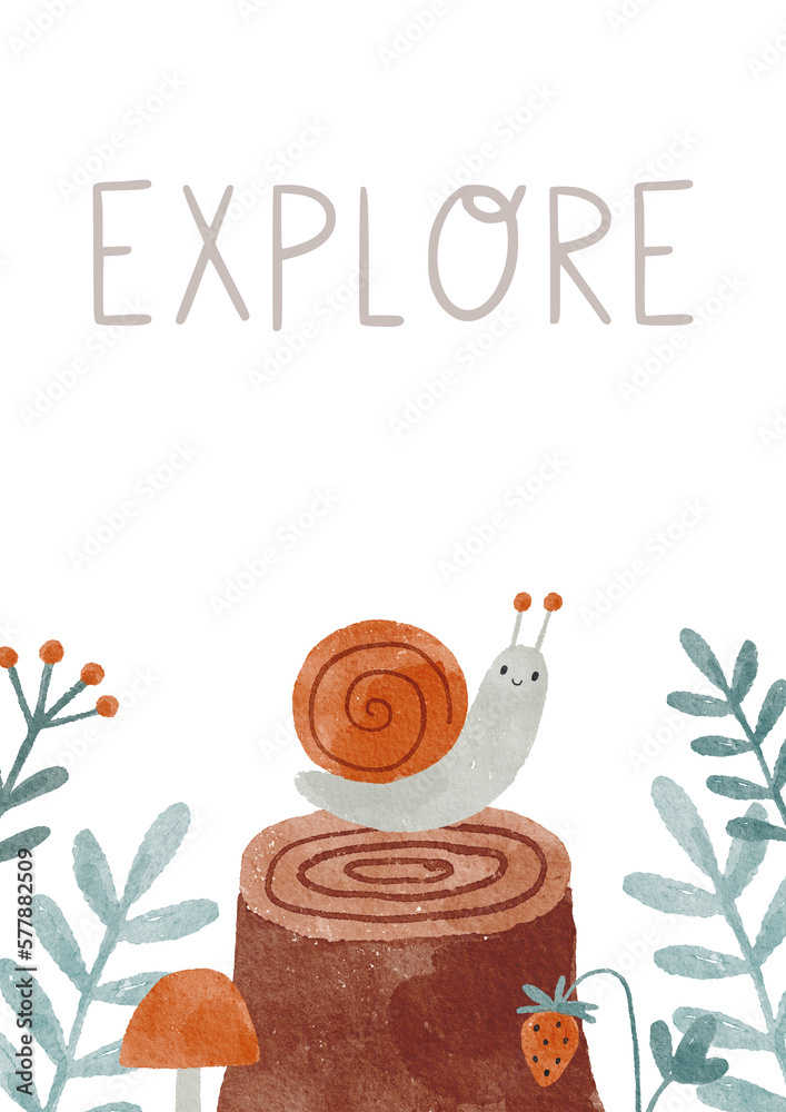 Watercolor woodland animals illustration. Cute cartoon poster for kids ...