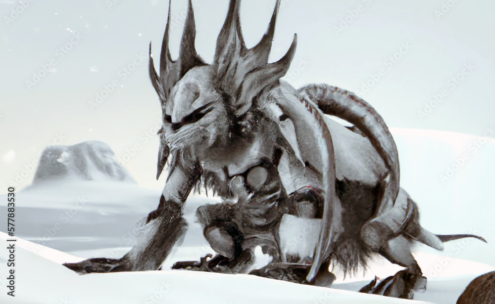 A four-legged wolf-like fantasy alien monster with a mane of spikes ...