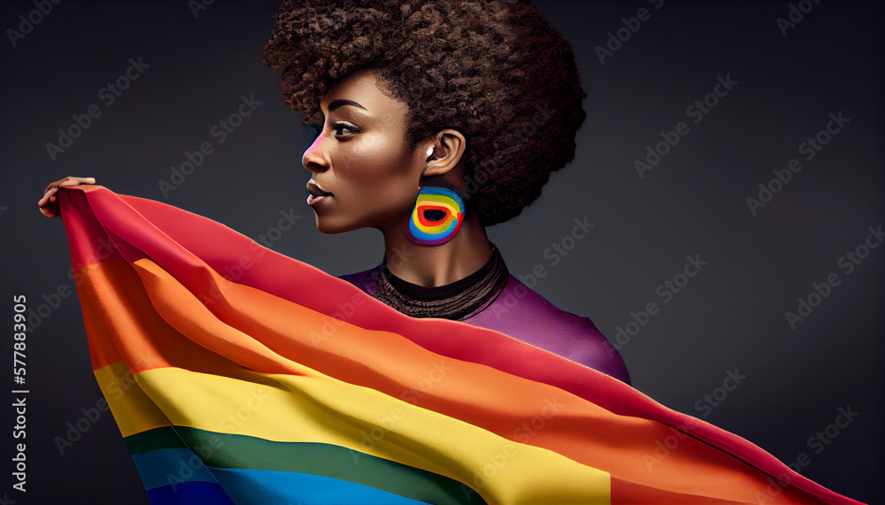 Woman activist for lgbtq rights with rainbow flag, cartoon ...