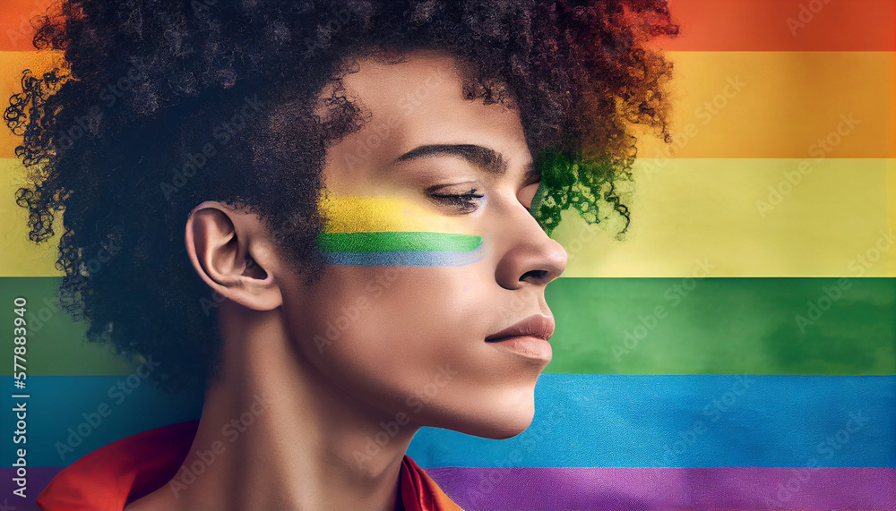 Woman activist for lgbtq rights with rainbow flag, cartoon ...