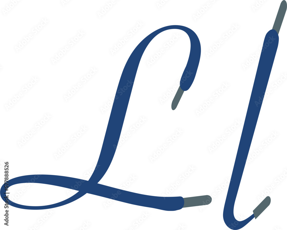 L letter. Blue Sport alphabet formed by shoe lace. Vector handwritten ...