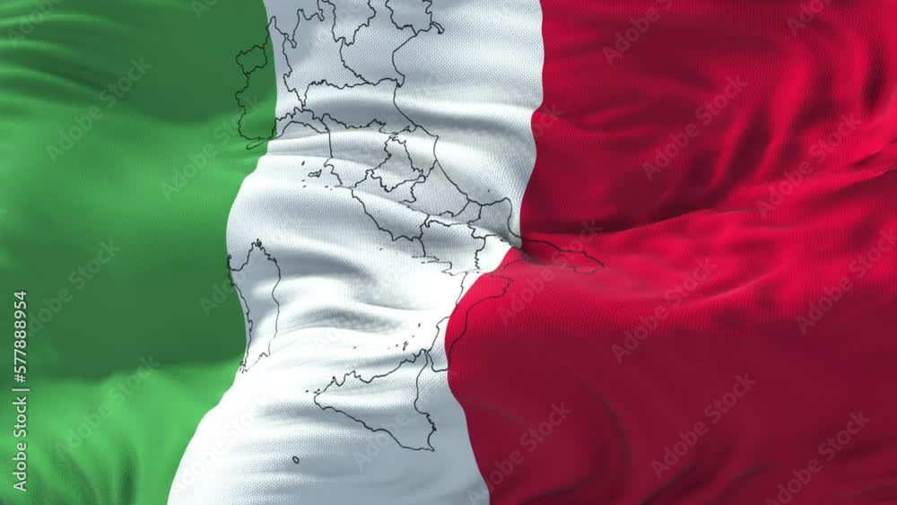 Italy flag. 3d national flag of Italy waving with map image. Sign of ...
