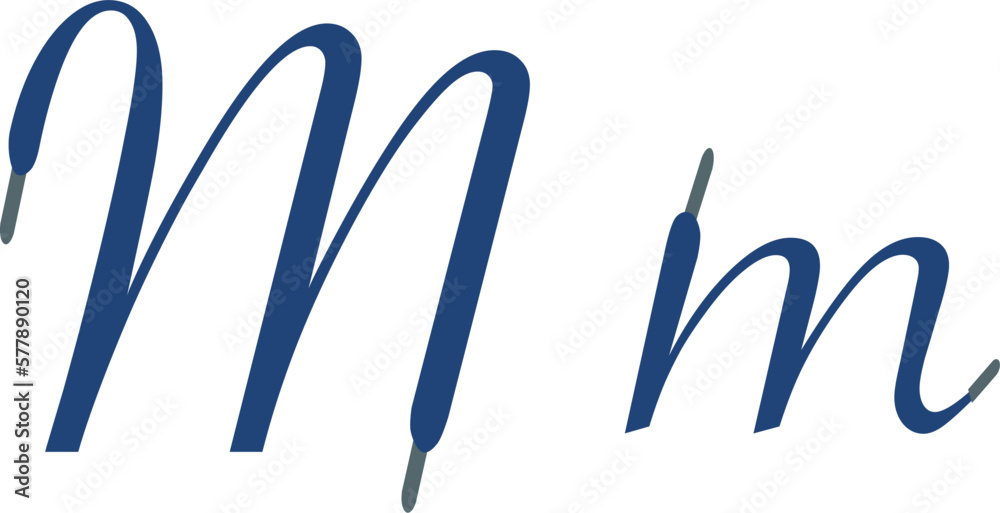 M letter. Blue Sport alphabet formed by shoe lace. Vector handwritten ...