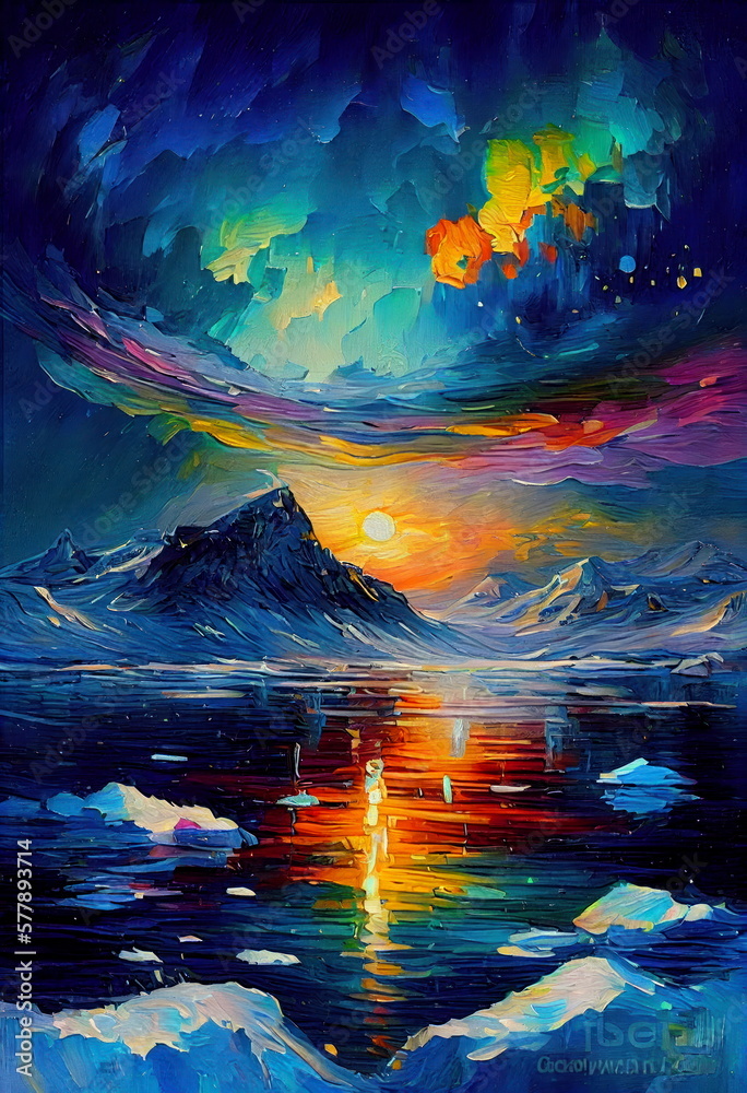 painting sunset body deep vast ice dungeon colorful oil stunning art ...