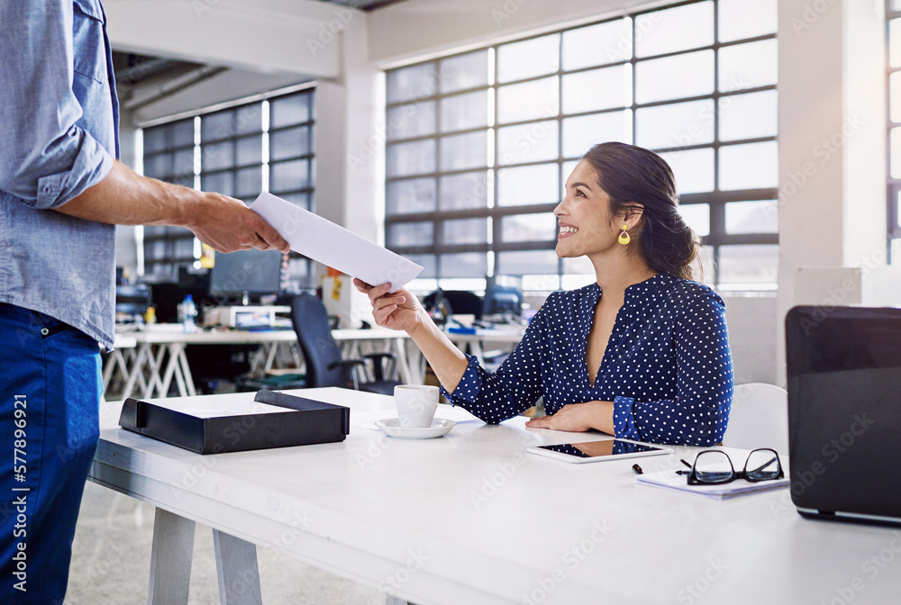 People in office giving documents for business coworking, startup ...