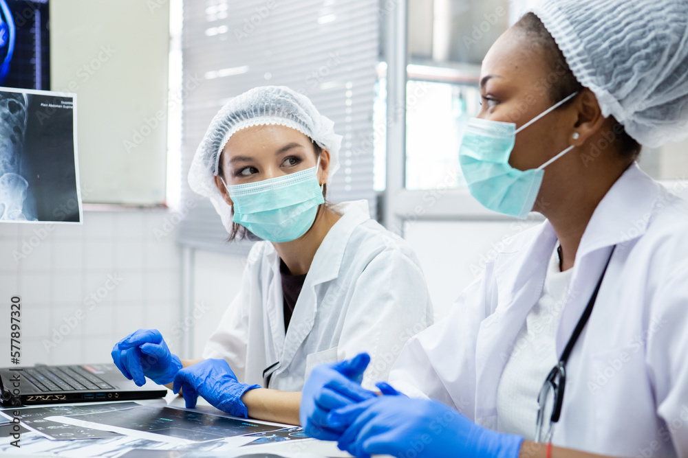 group of medical student study in class room. medical students studying ...