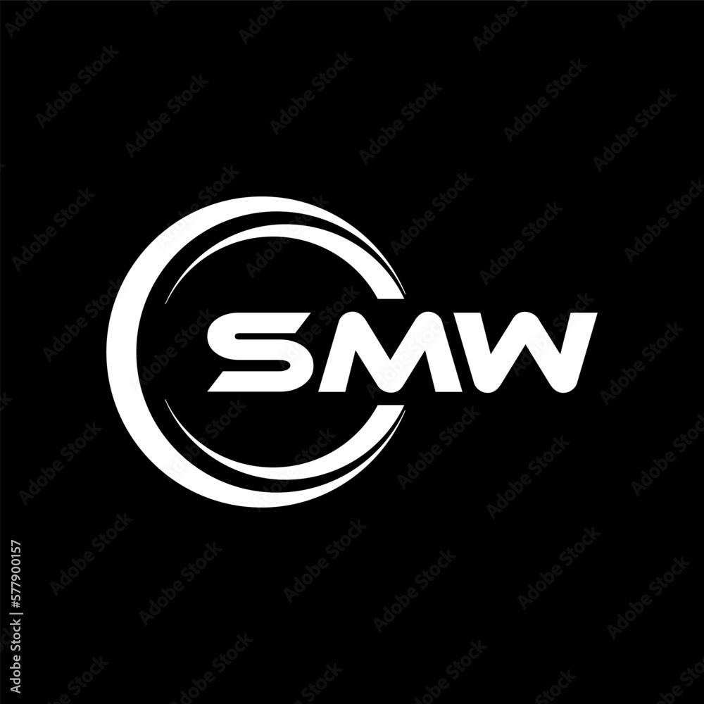 SMW letter logo design with black background in illustrator, cube logo ...
