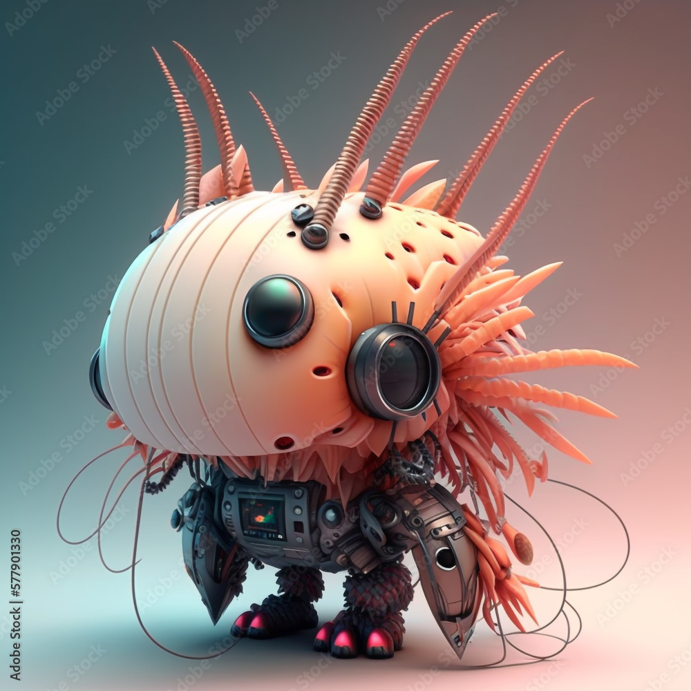 3d cyberpunk white prawn monster created with generative ai technology ...