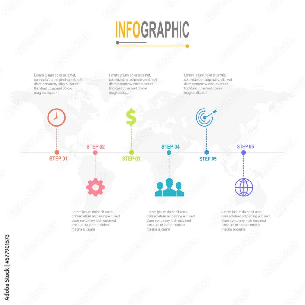 Infographic timeline template 6 steps business data illustration. Stock ...