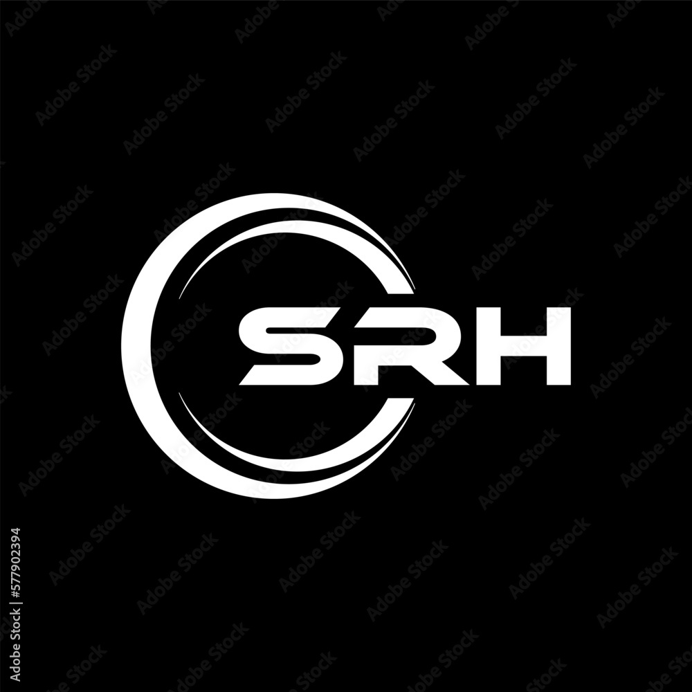 SRH letter logo design with black background in illustrator, cube logo ...