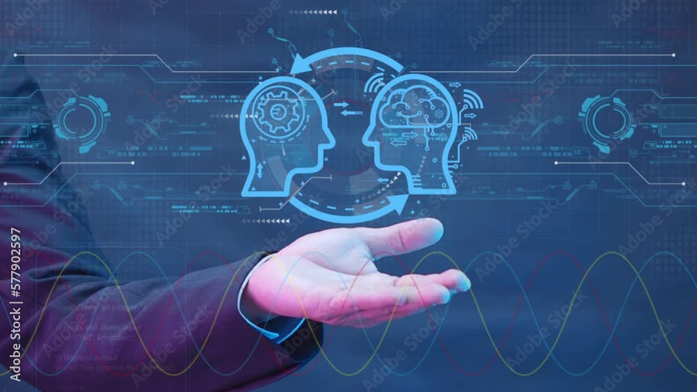 Businessman showing virtual screen of AI artificial intelligence icon ...