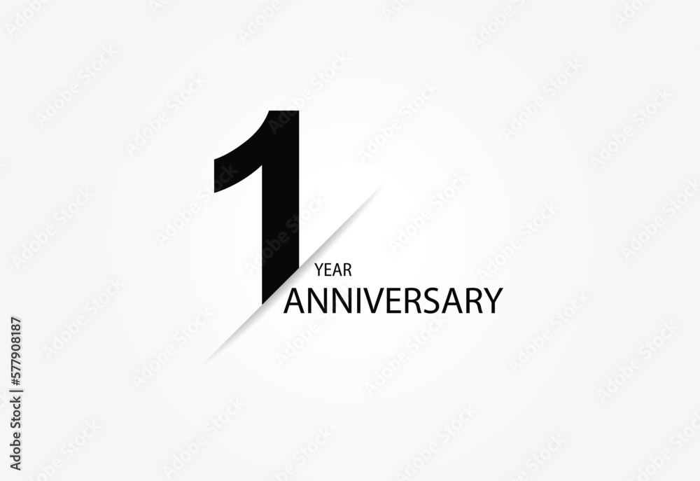 1 years anniversary logo template isolated on white, black and white ...