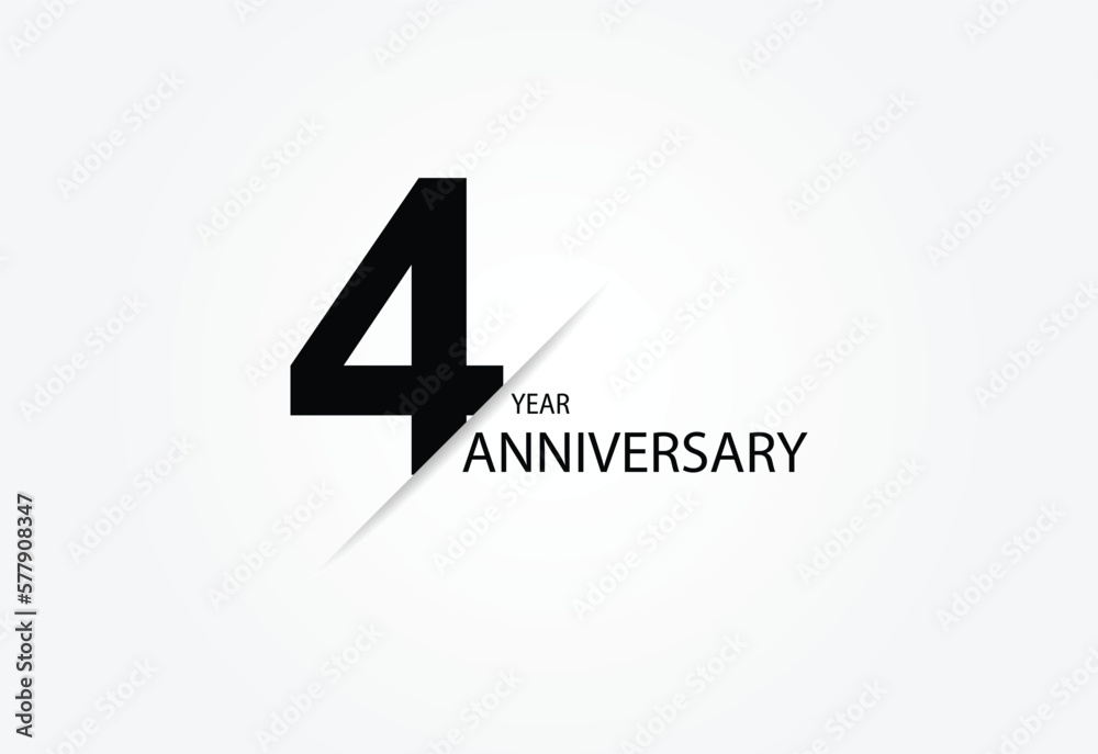 4 years anniversary logo template isolated on white, black and white ...