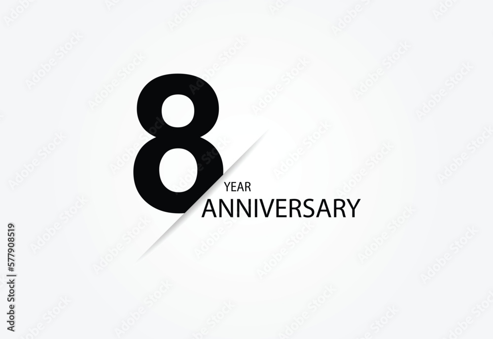 8 years anniversary logo template isolated on white, black and white ...