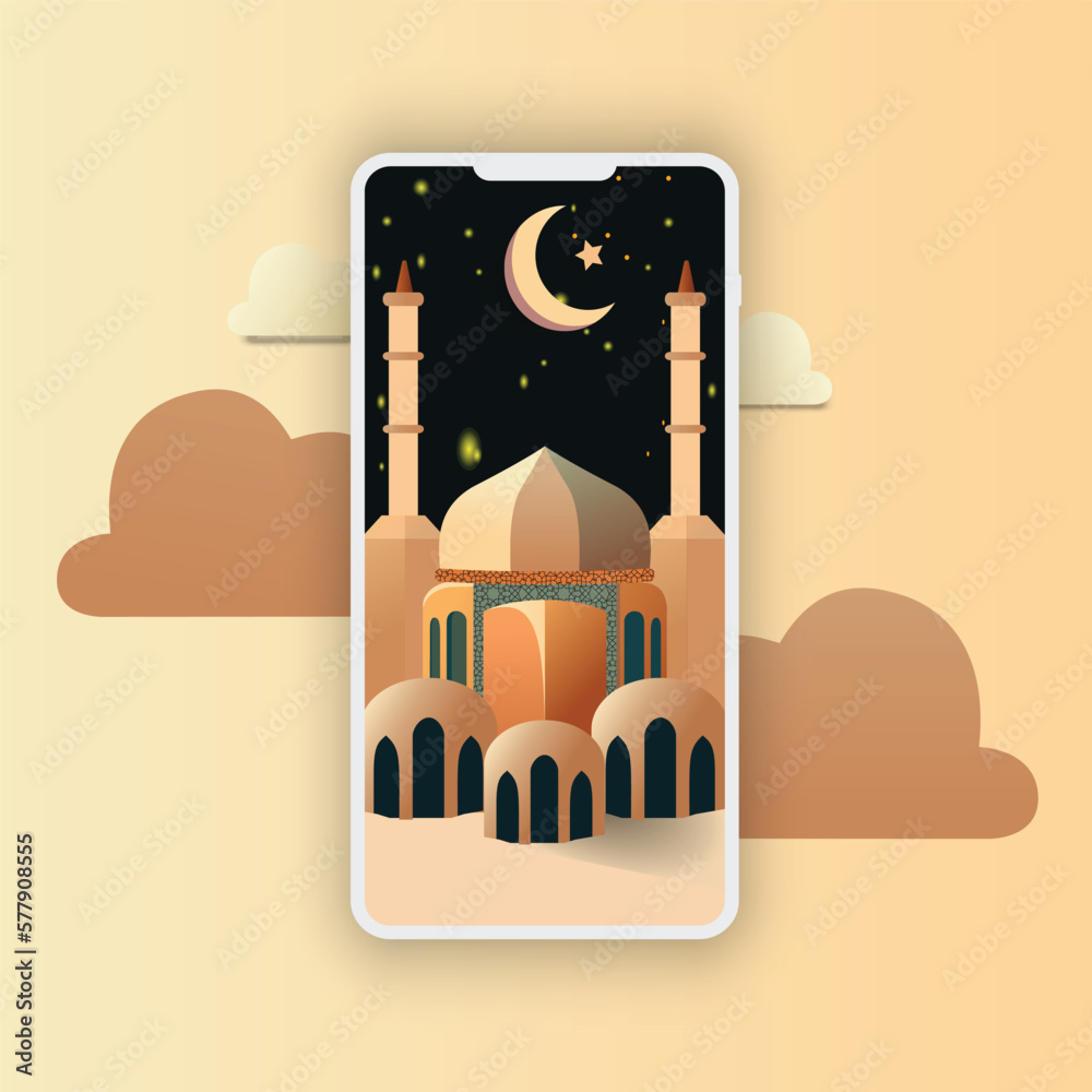 Islamic mobile wallpaper social story mosque background Stock Vector ...
