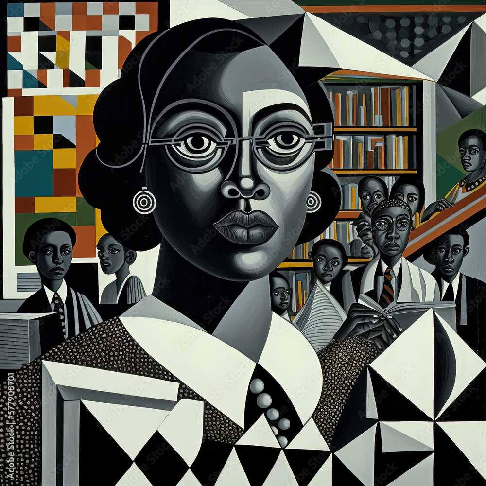 Black of a female teacher with glasses in the classroom, Abstract ...