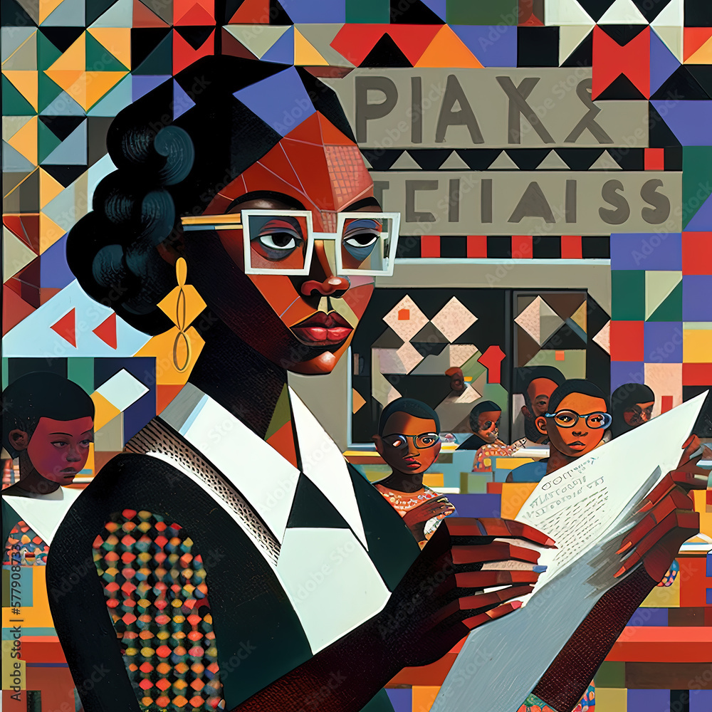 Black of a female teacher with glasses in the classroom, Abstract ...