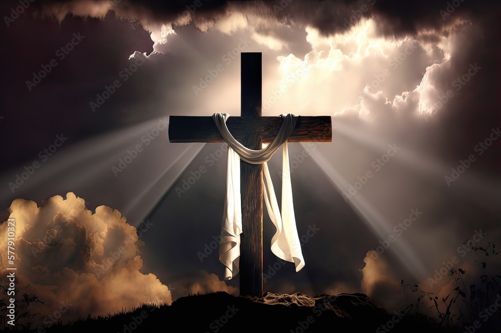 Dramatic Easter Cross Illuminated by Sun Amid Storm Clouds. Photo ...