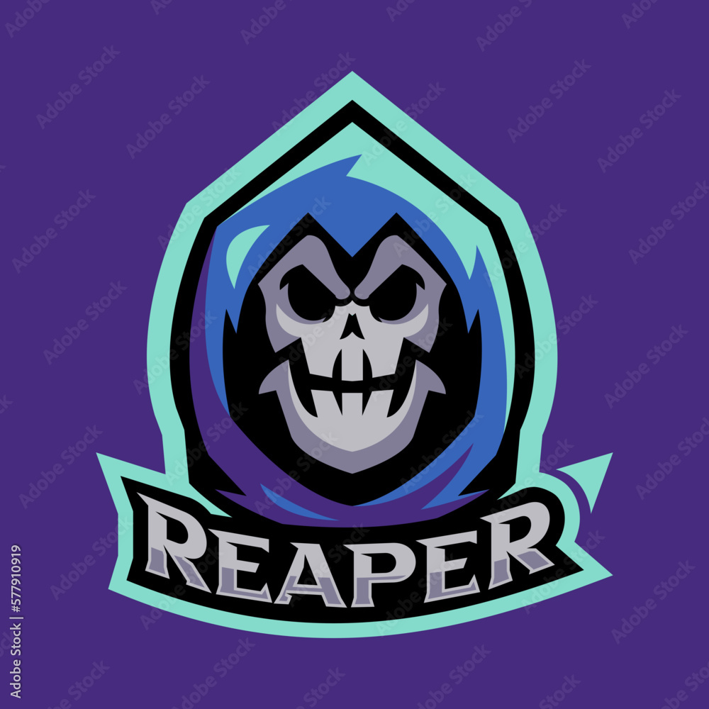 grim reaper face mascot logo. reaper text. esport, gaming, skull ...