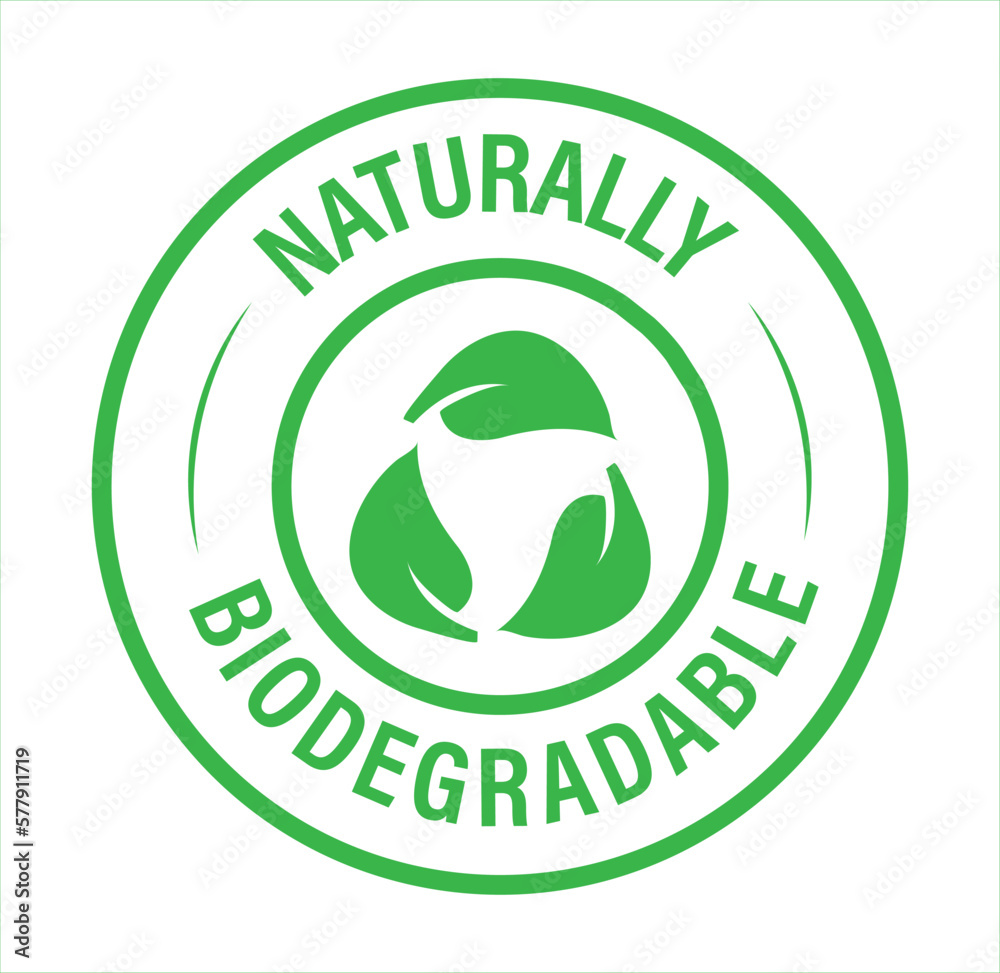 naturally biodegradable vector icon, green in color, recycle abstract ...