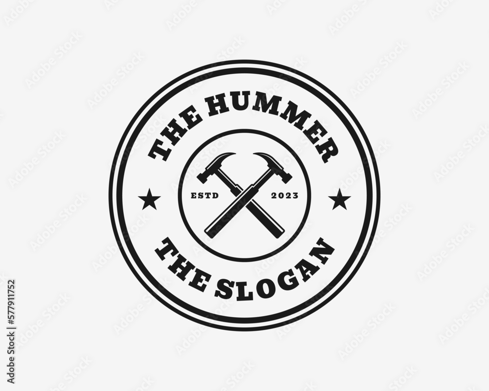 Circle Badge Stamp Retro Vintage Hummer Tool Hammer Builder Renovation ...