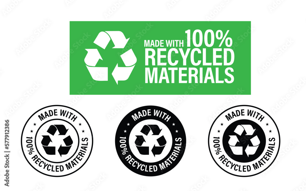 'made with 100% recycled materials' vector icon set. recycle abstract ...