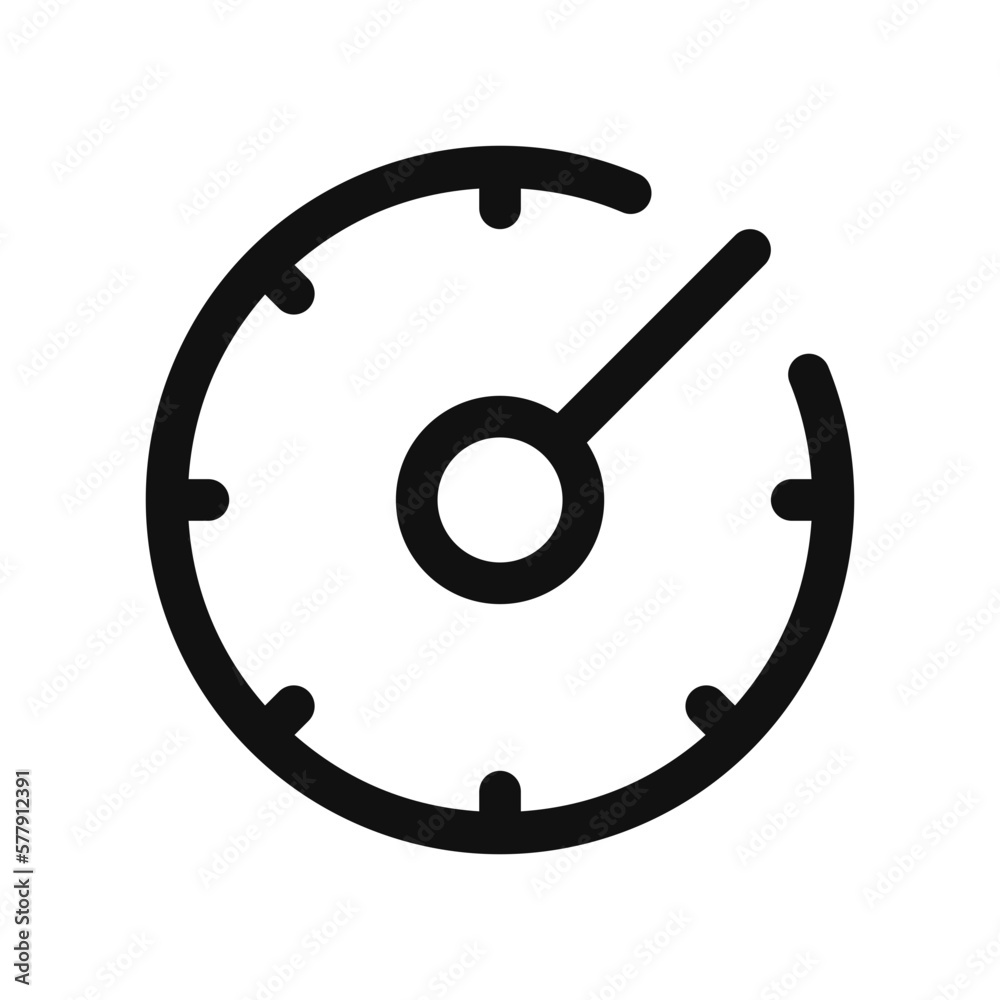 Editable vector speedometer icon. Black, line style, transparent white ...