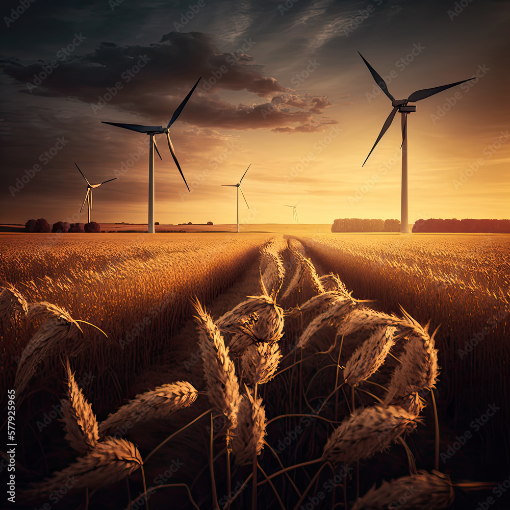 golden field of wind turbines, Generated AI, Generated, AI Stock ...