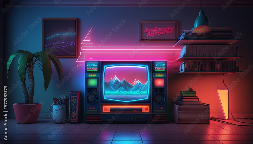 Synthwave 80s retro design. Detalied retro background style 80s. AI ...