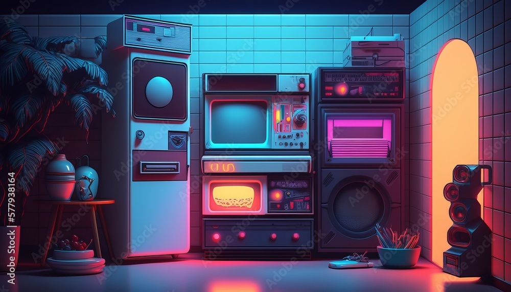 Synthwave 80s retro design. Detalied retro background style 80s. AI ...