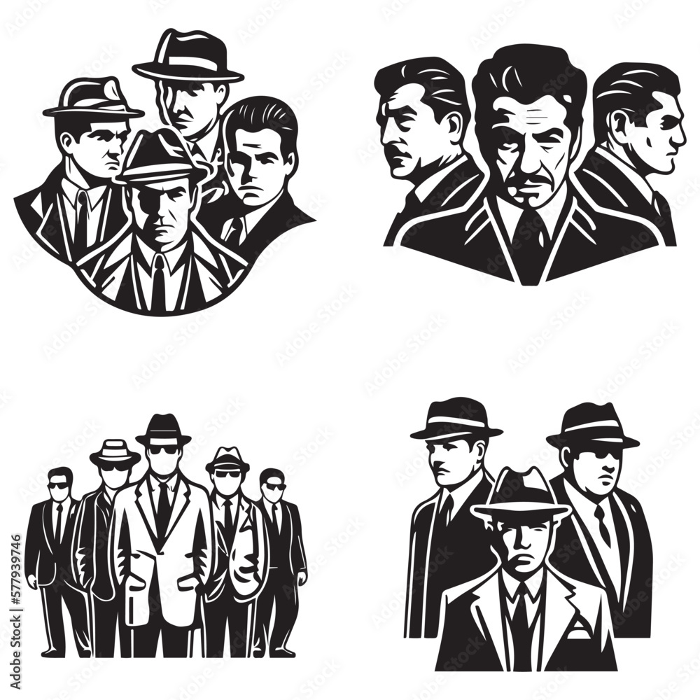 Mafia silhouette vector, Detective silhouette vector isolated on white ...