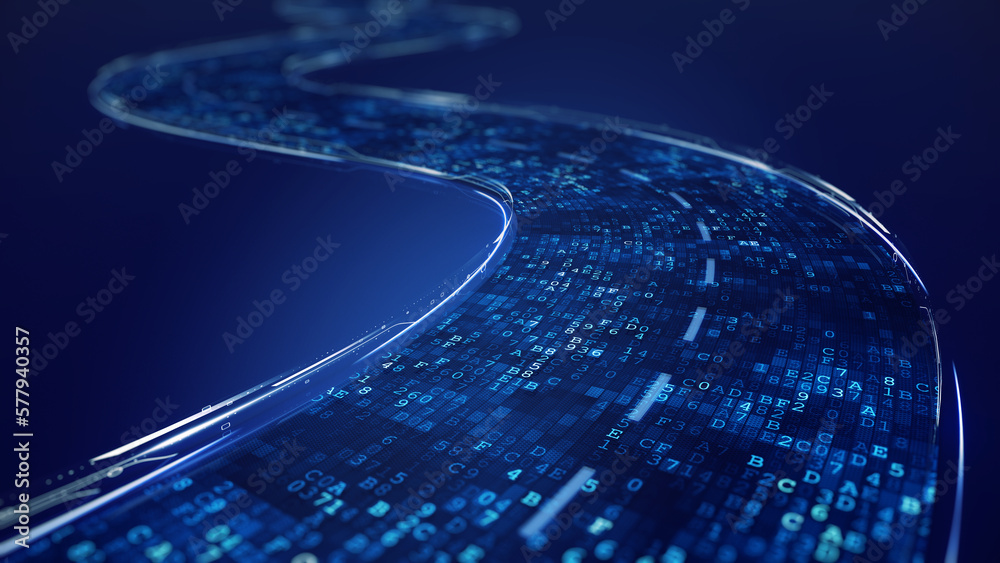 Digital road - Digital Code road concept - 3d illustration ilustração ...