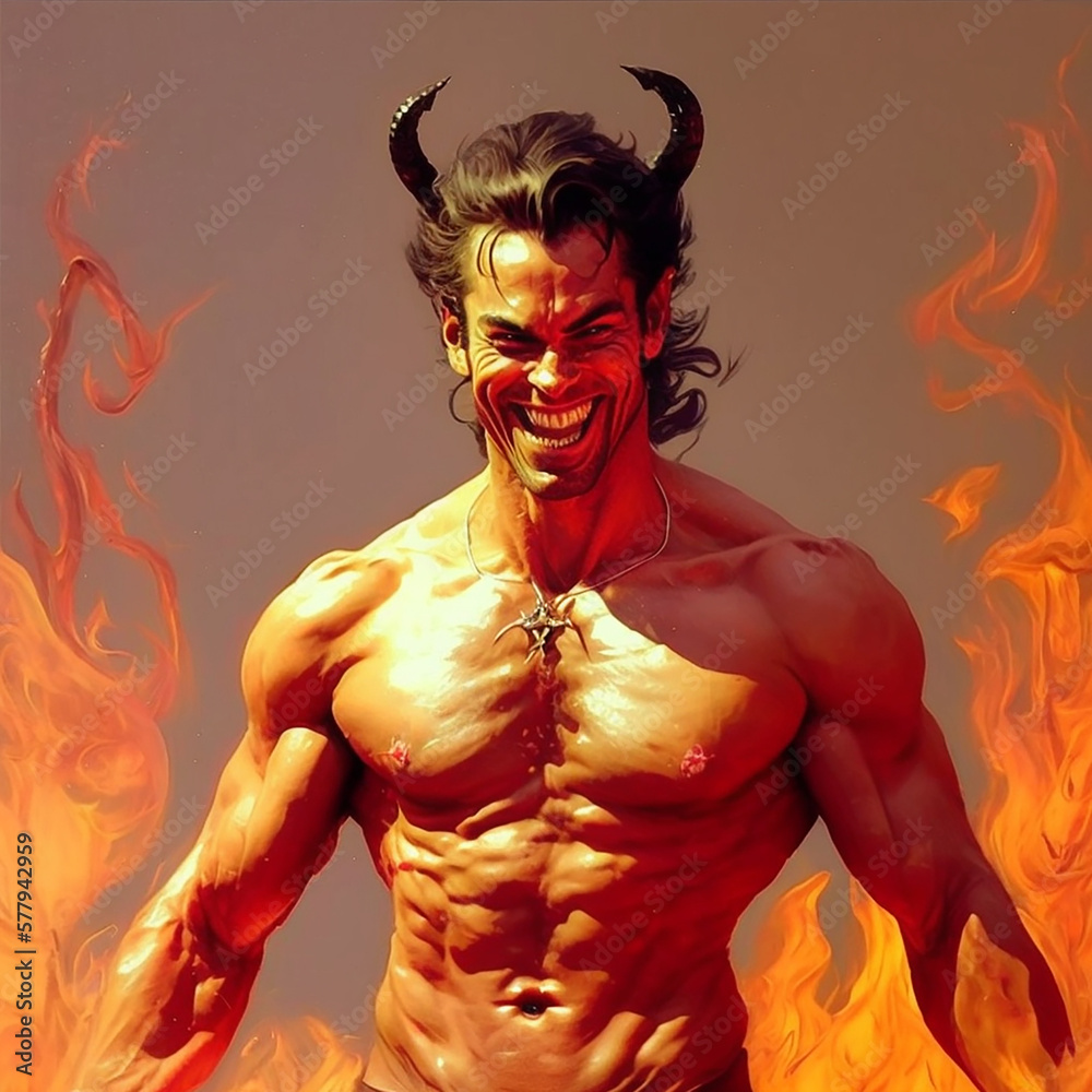 ภาพประกอบสต็อก Generative AI: Illustration of a sexy bodybuilding devil ...